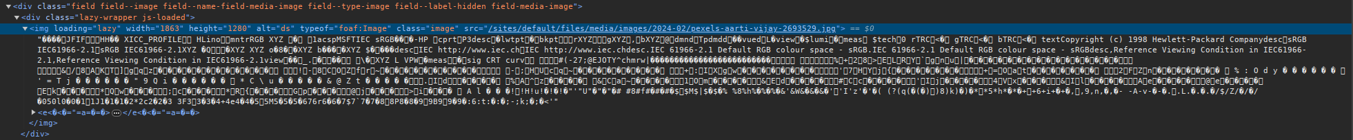 Images lazy loaded with jQuery are rendered as binary data in devtools [#3426290] | Drupal.org
